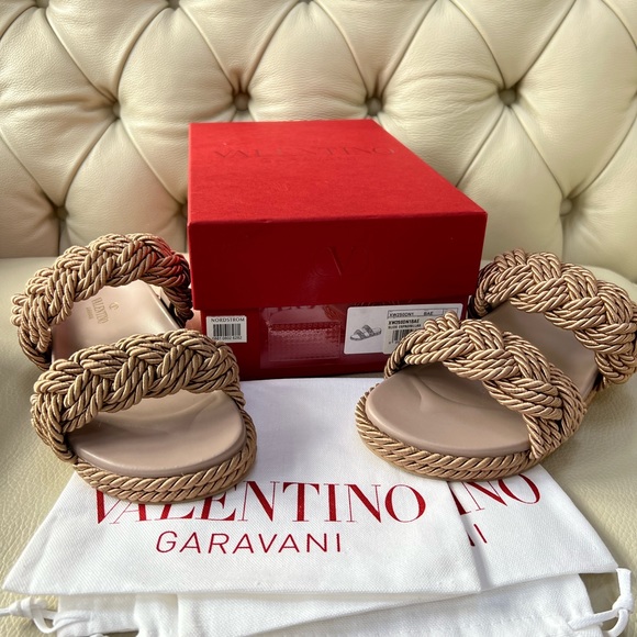 Valentino | Shoes | New Valentino Braided Poudre Slides Sandals Leather ...